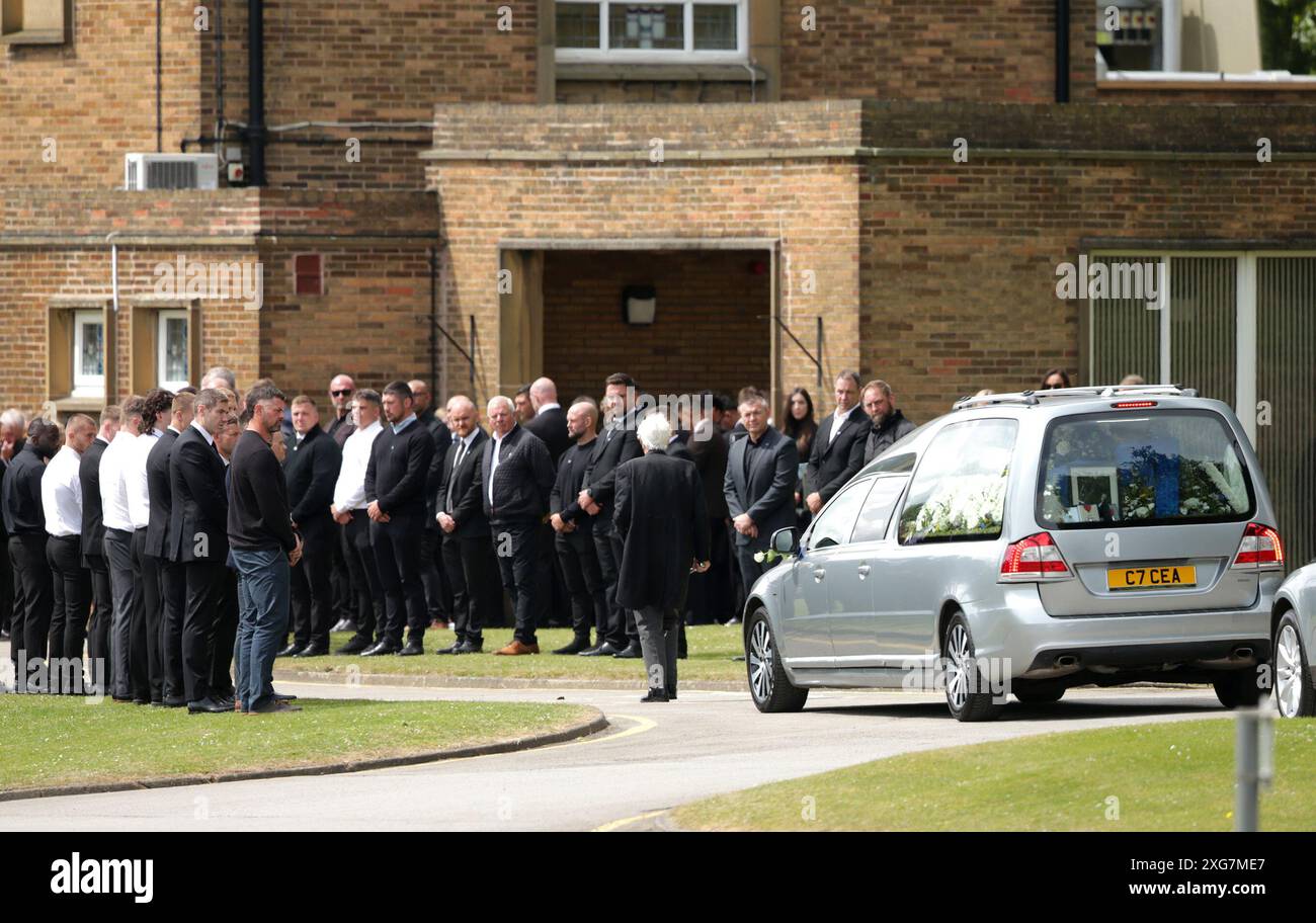 The funeral cortege arrives at Pontefract Crematorium, West Yorkshire ...