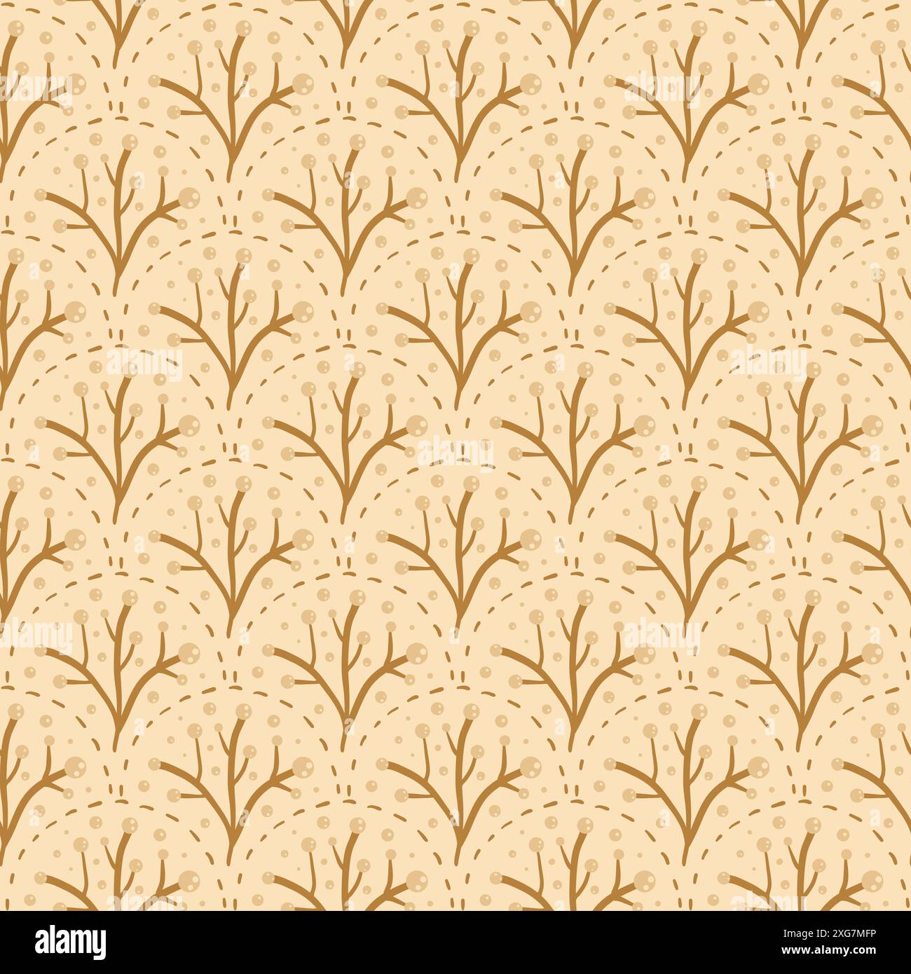 Autumn berries twig seamless pattern. Fall forest scallop repeat ...