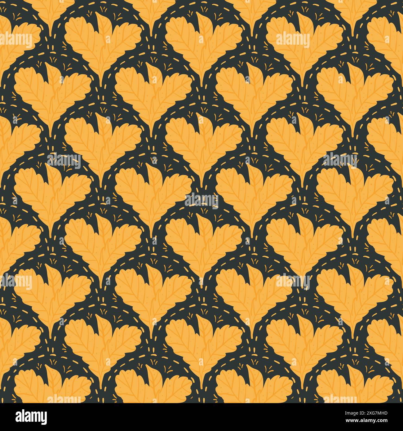 Autumn bunch of leaves seamless pattern. Fall forest scallop repeat ...