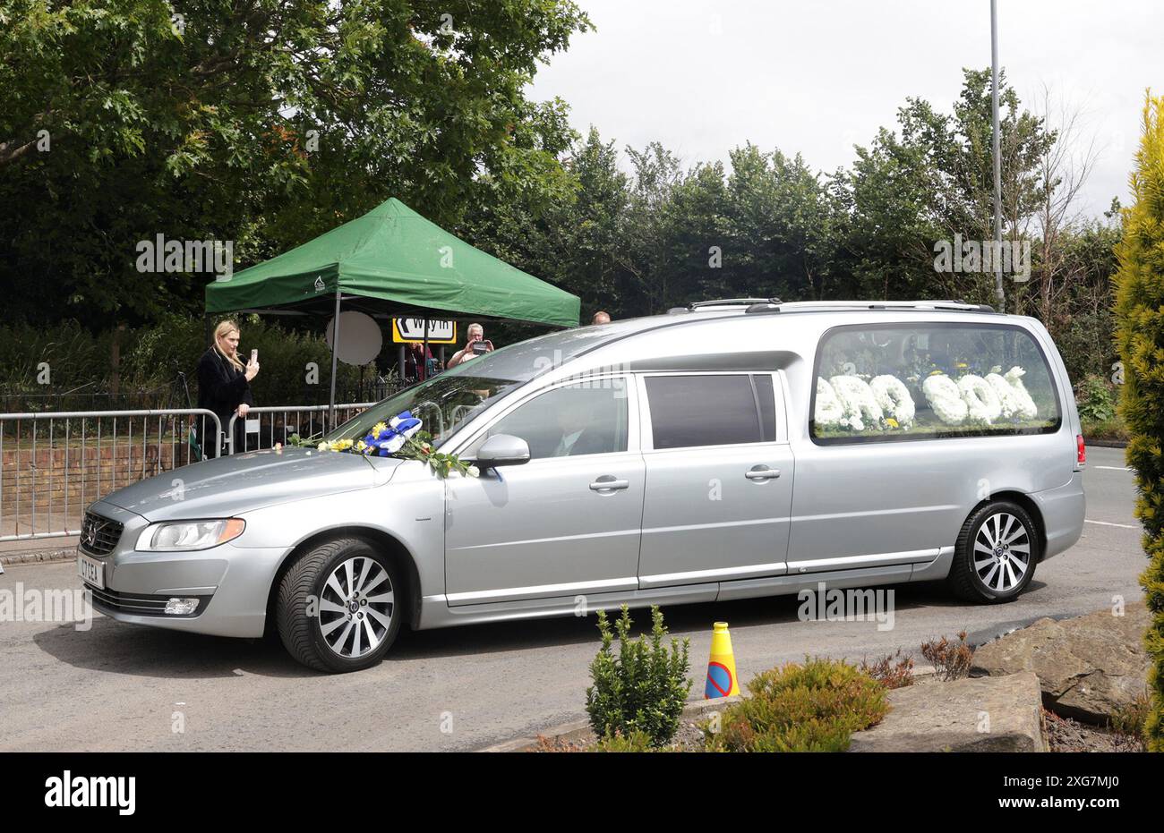 The funeral cortege arrives at Pontefract Crematorium, West Yorkshire ...