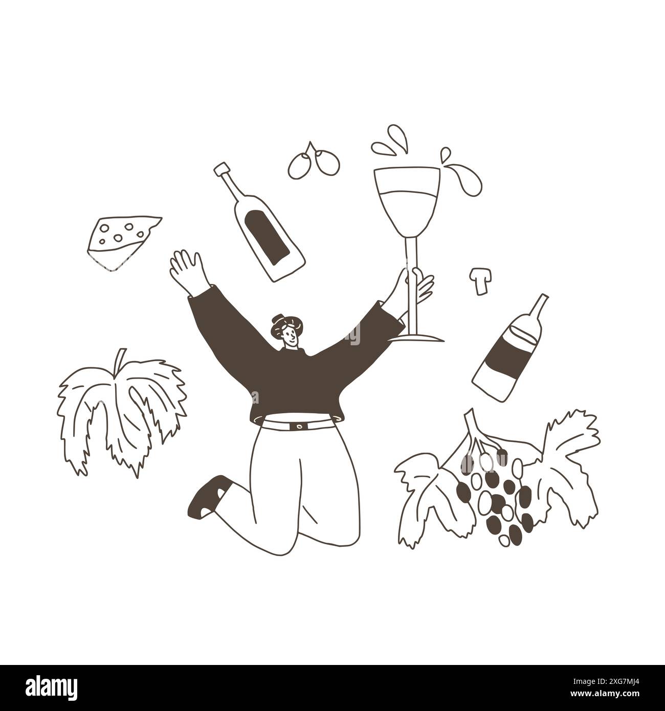 Wine festival emblem. Cute character with wineglass, bottles and ...