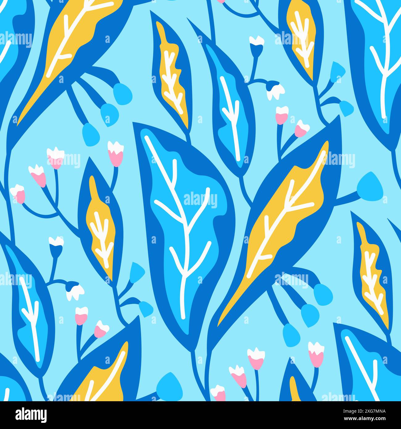 Leaves and floral seamless pattern. Summer plant repeat background ...