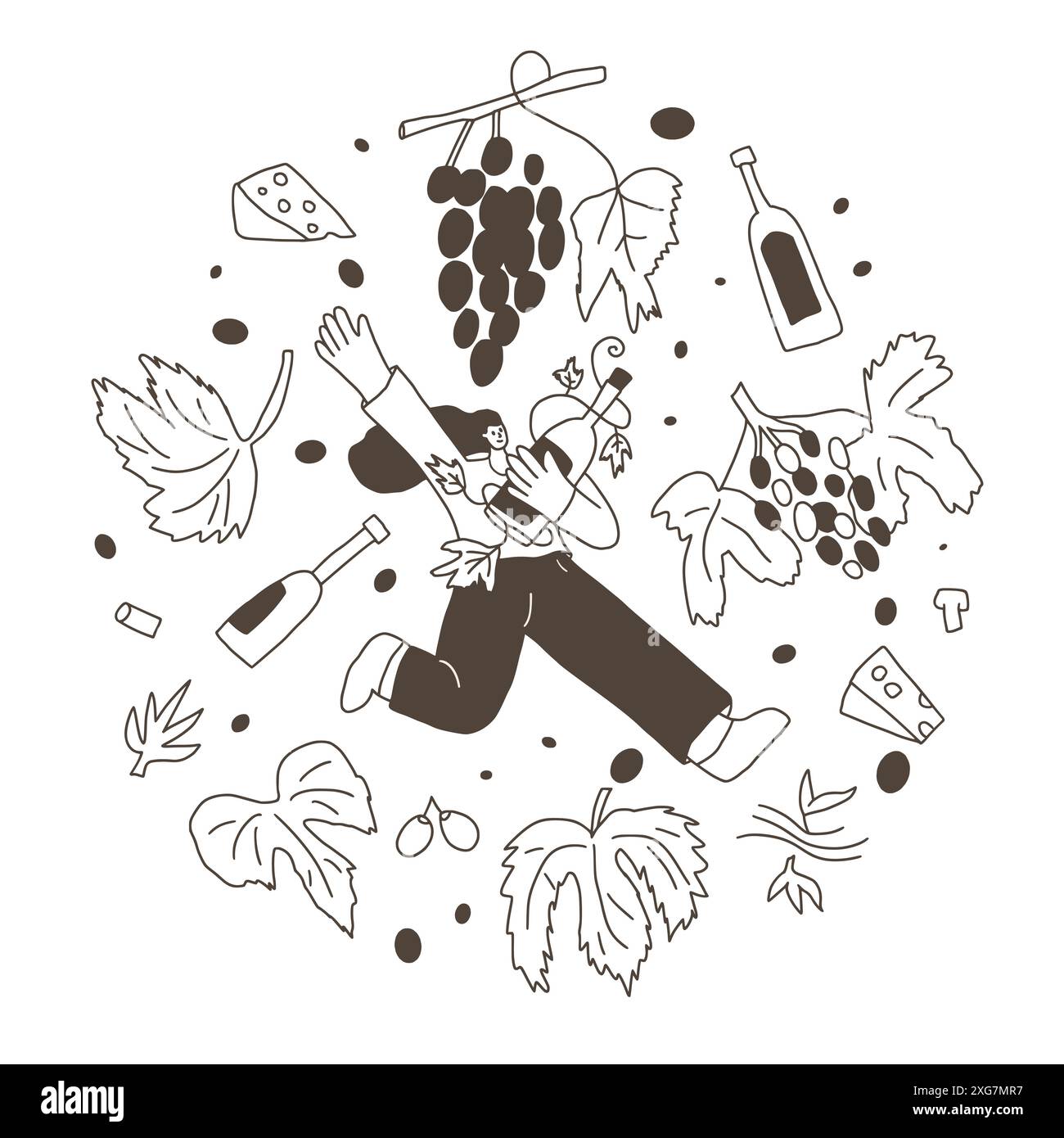 Wine club circular emblem. Cute fun character with wineglass, bottles ...