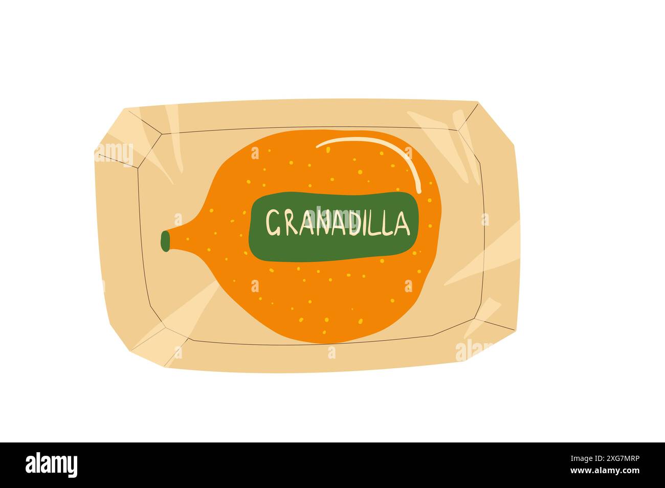 Sweet granadilla. Tropical fruit. Yellow passion fruit. Vector ...