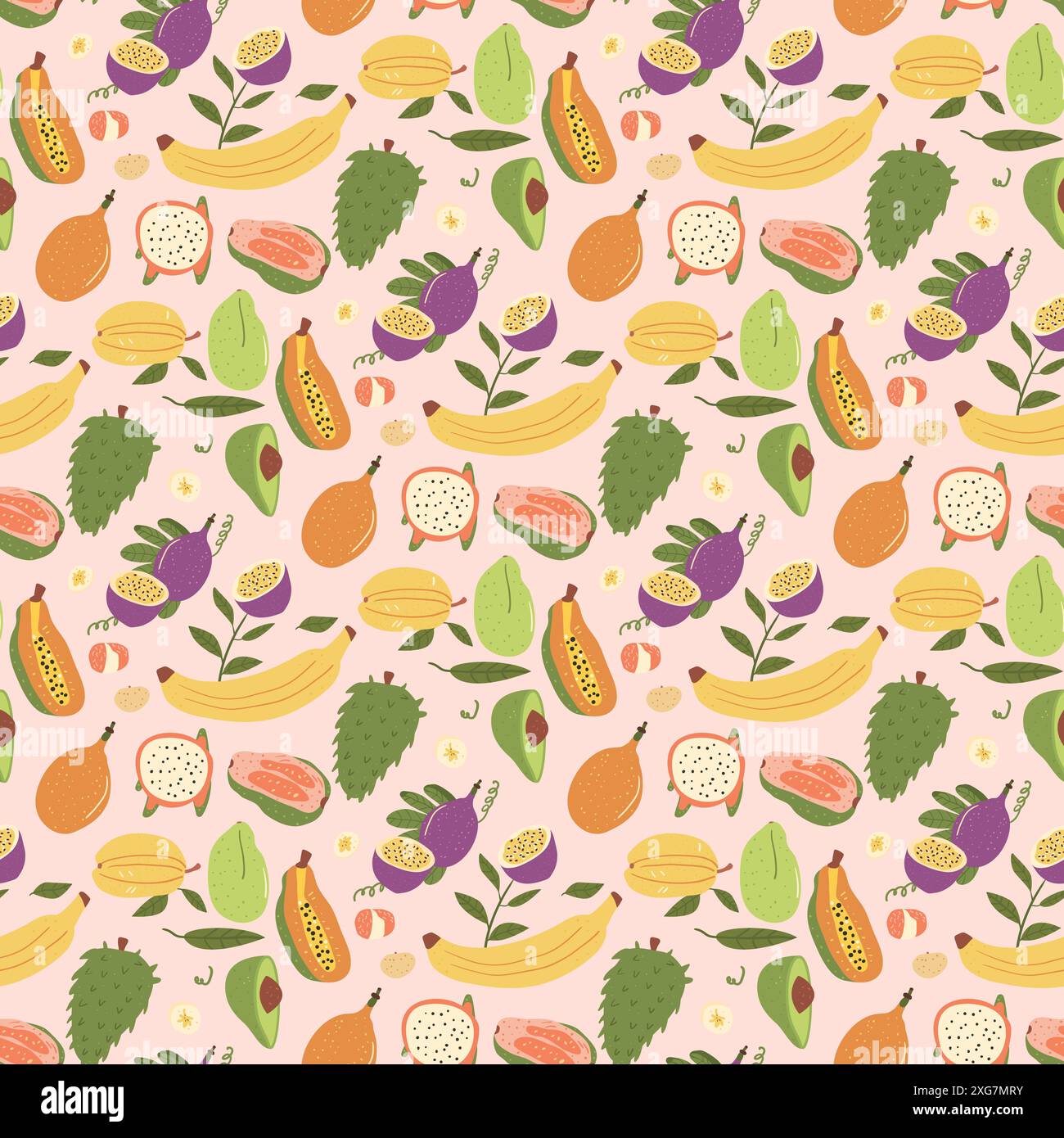 Tropical fruits seamless pattern. Exotic sweet food endless background ...