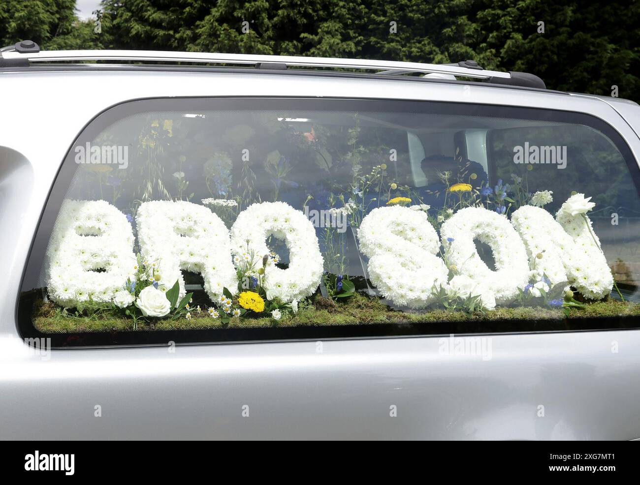 A funeral wreath in the hearse at Pontefract Crematorium, West ...