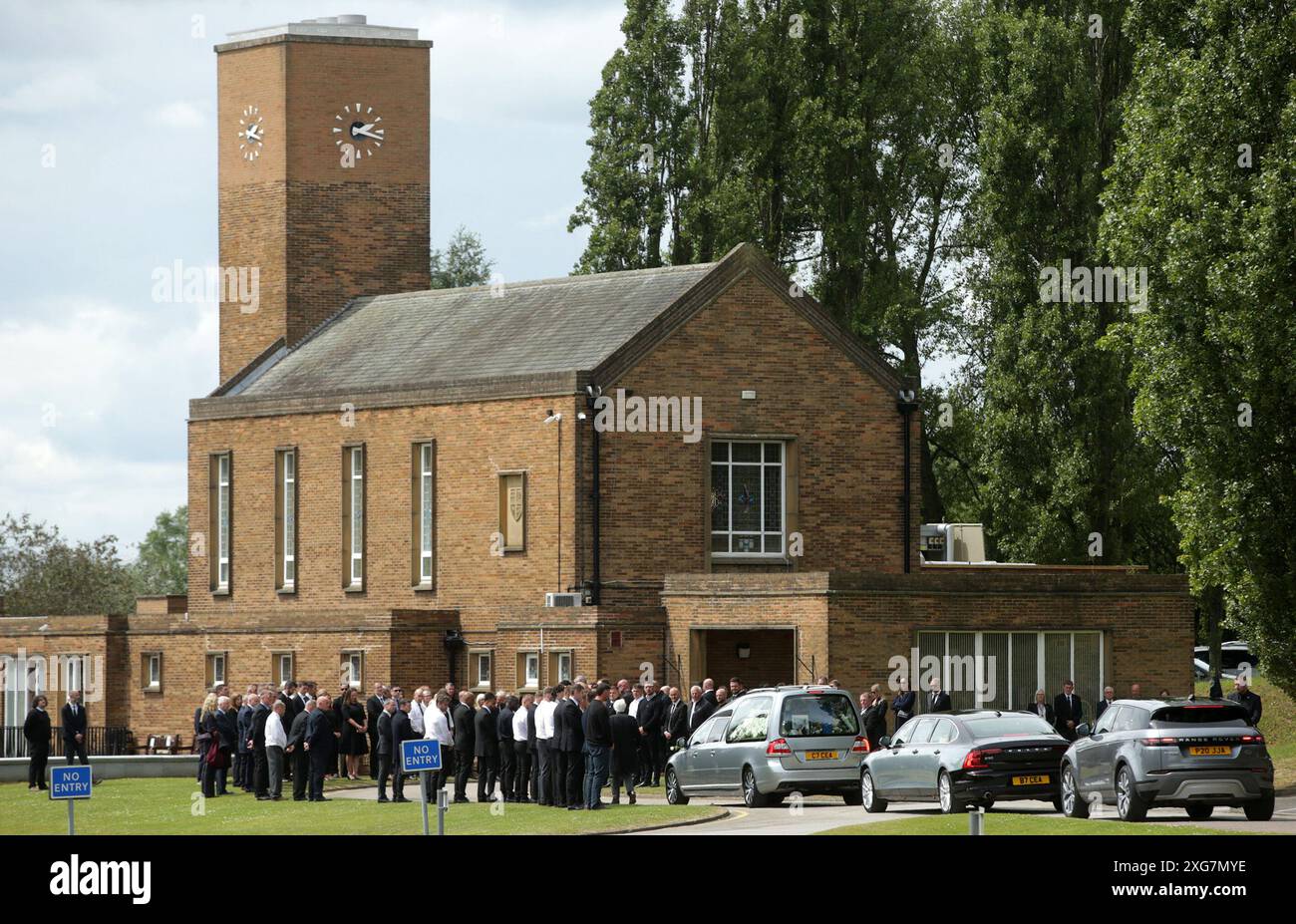 The funeral cortege arrives at Pontefract Crematorium, West Yorkshire ...