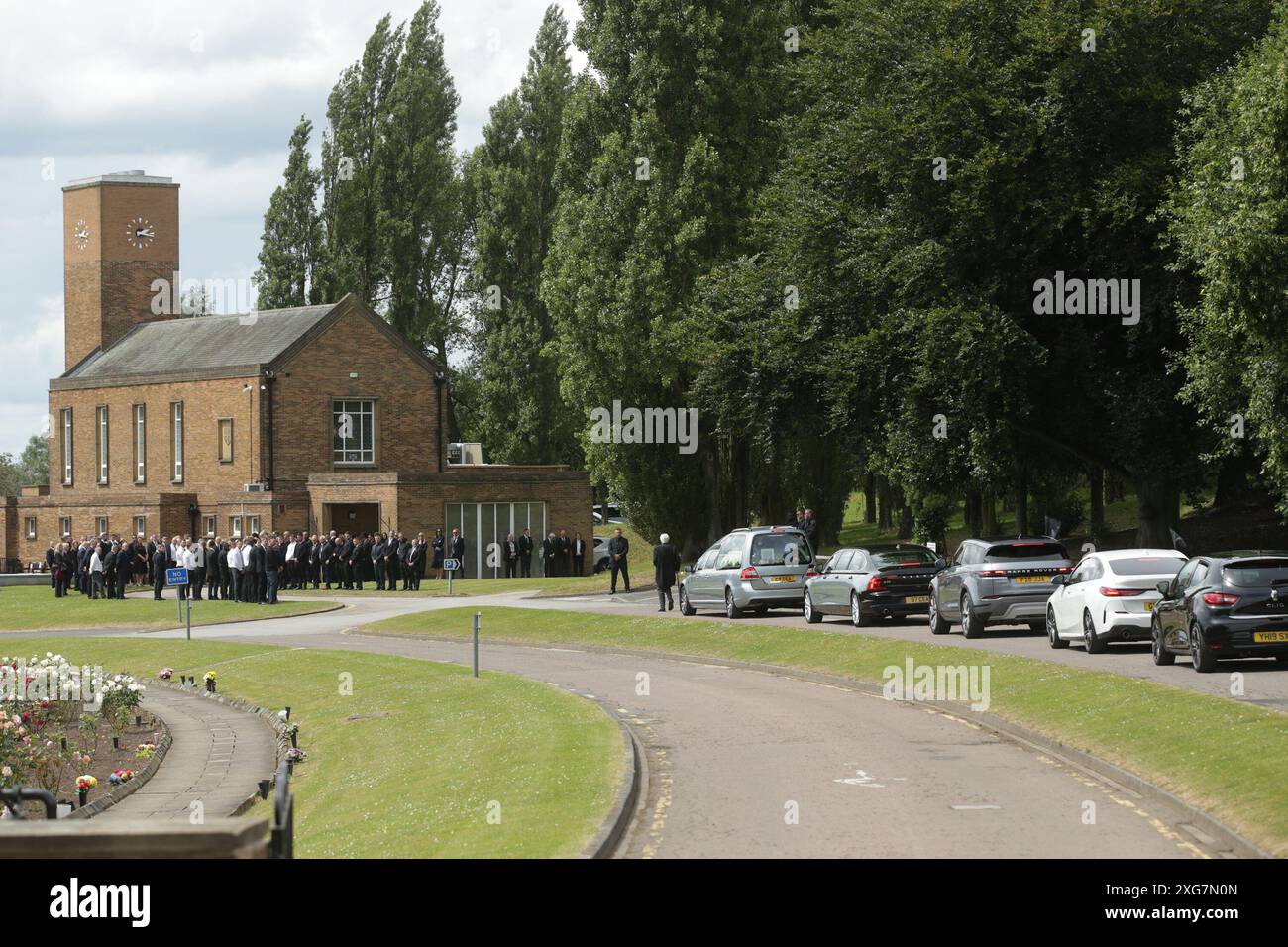 The funeral cortege arrives at Pontefract Crematorium, West Yorkshire ...