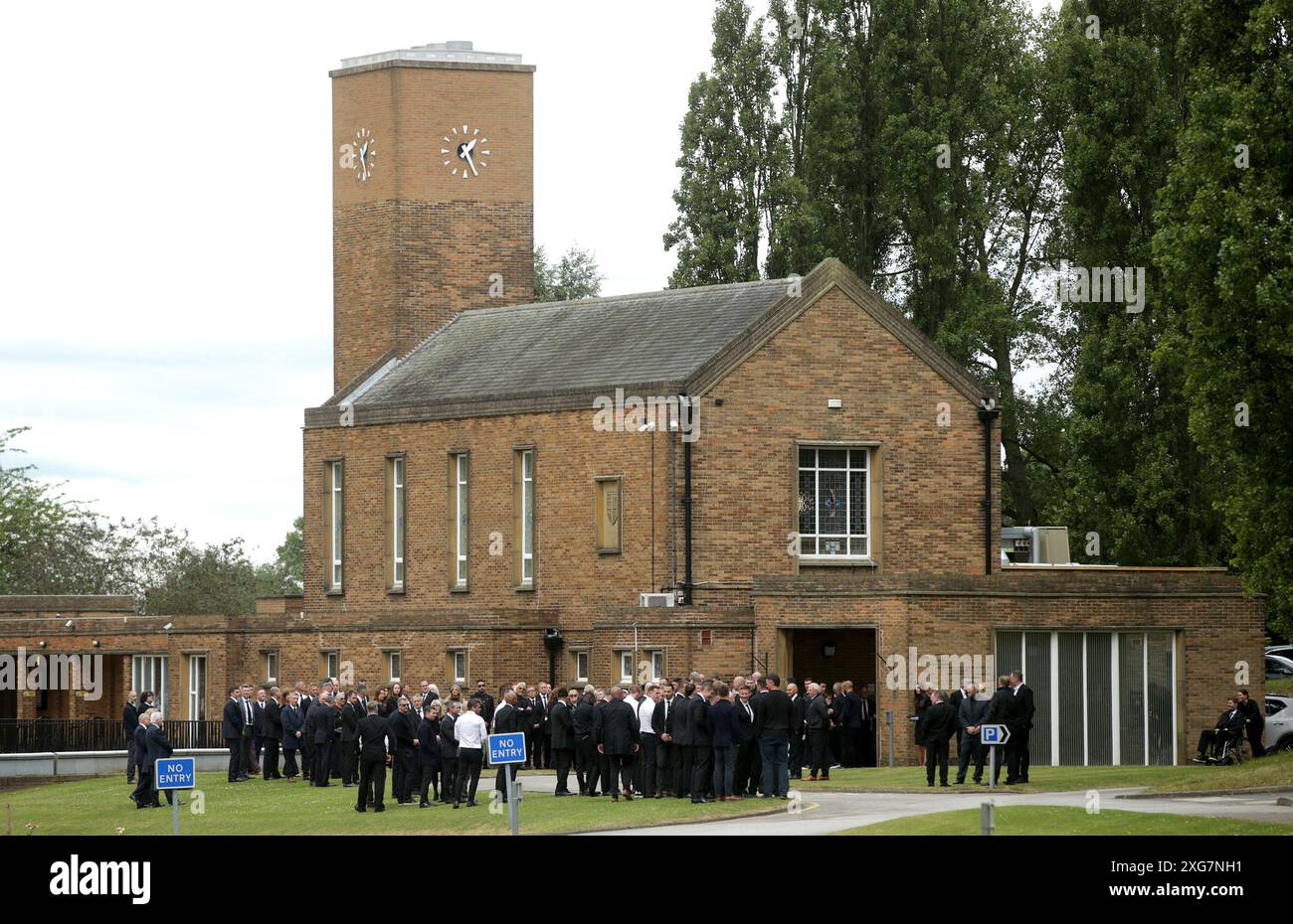 The funeral cortege arrives at Pontefract Crematorium, West Yorkshire ...