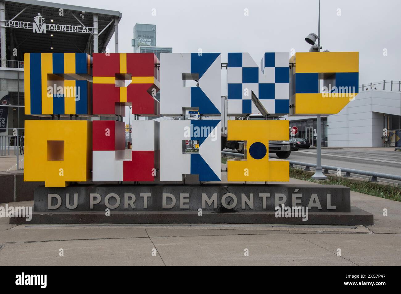 Grand Quay sign at the old port in Montreal, Quebec, Canada Stock Photo ...