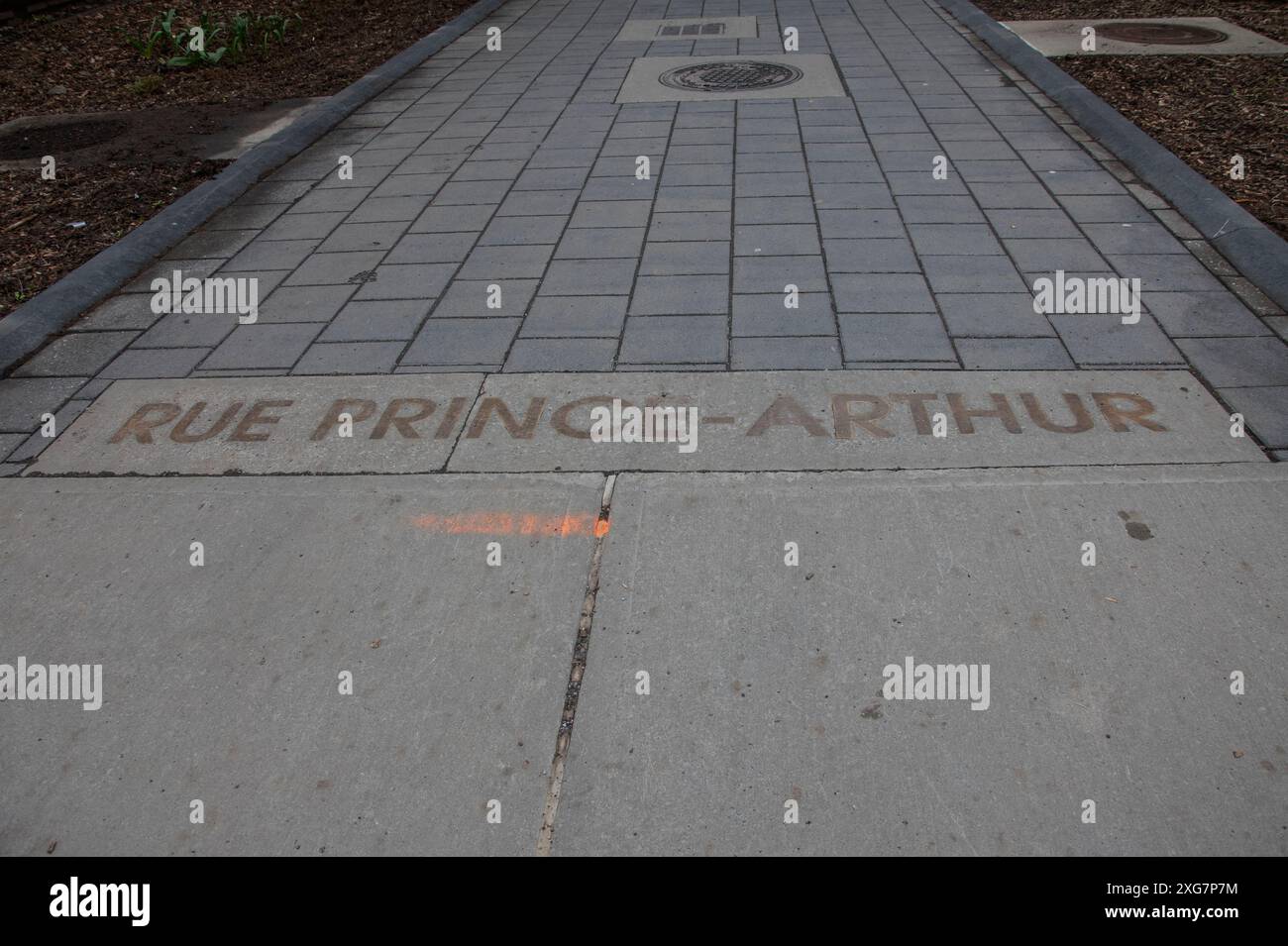 Prince Arthur Street name sign embossed on the sidewalk in downtown ...