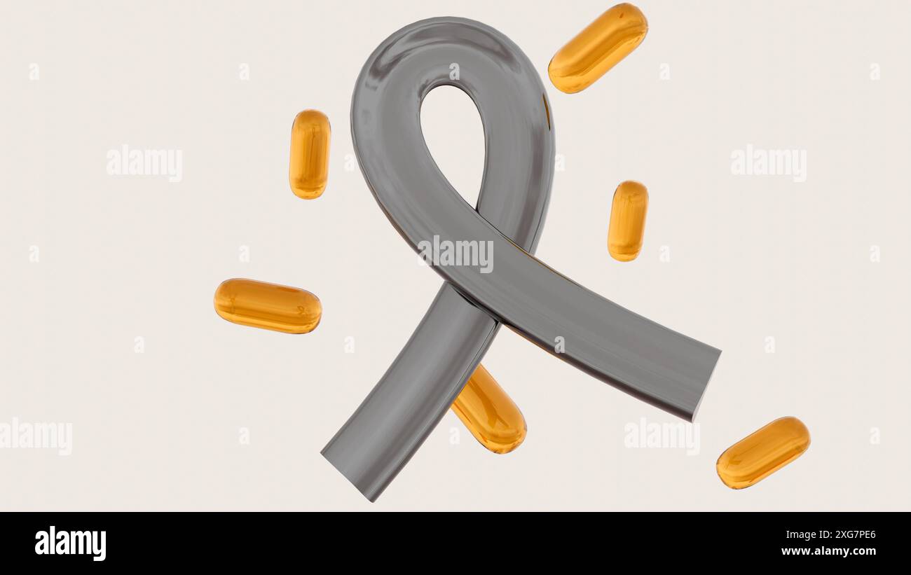 3d rendering of vitamin D capsules and a grey ribbon depict hope in the ...