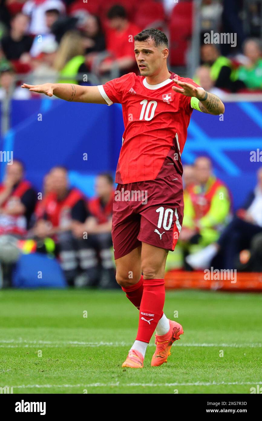 Granit Xhaka of Switzerland gestures during the Euro 2024 Quarter ...