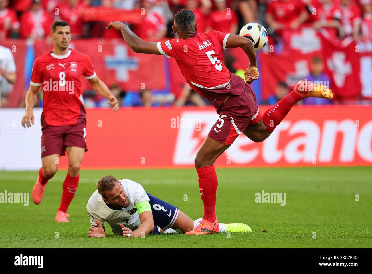 Harry Kane of England and Manuel Akanji of Switzerland during the Euro ...
