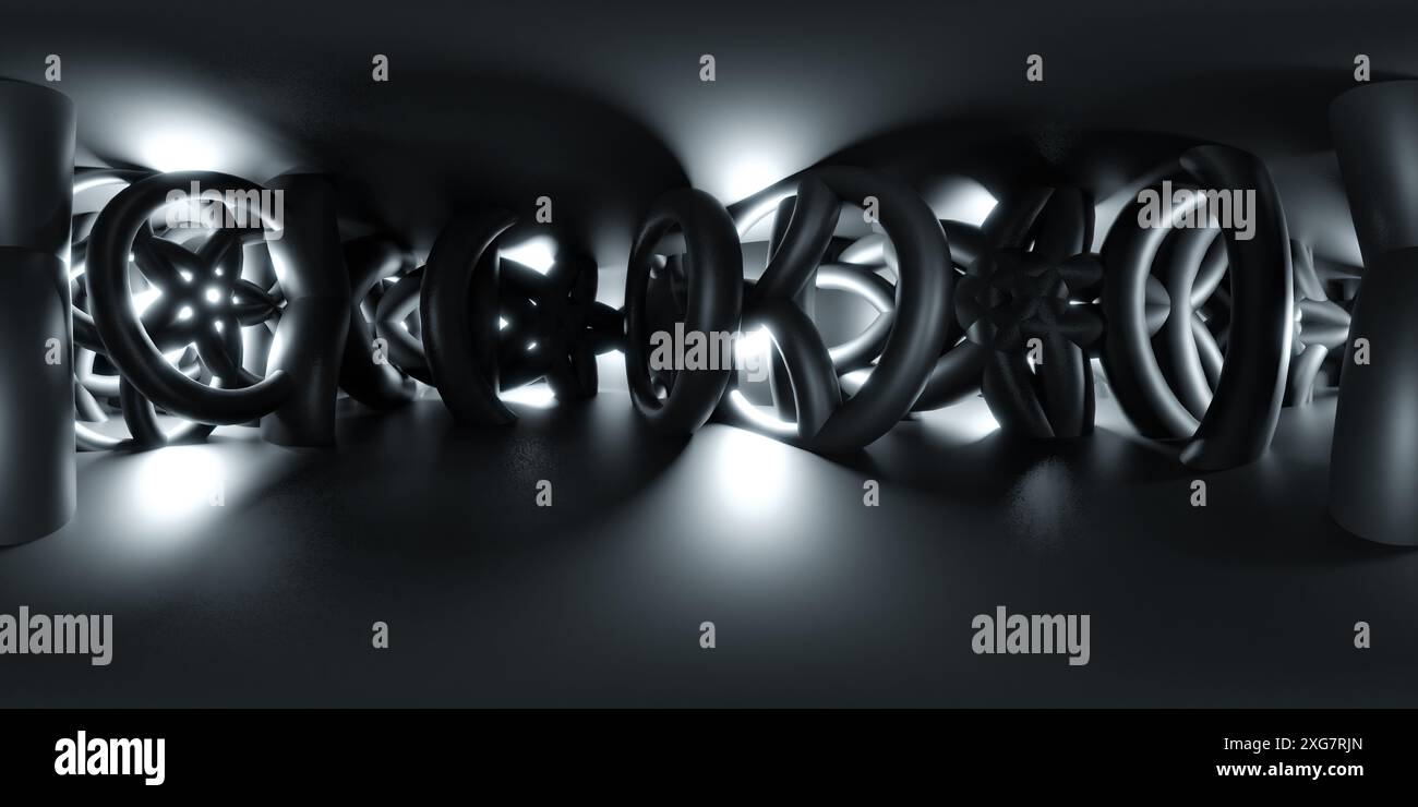 360 degree panorama of an abstract black and white geometric structure ...