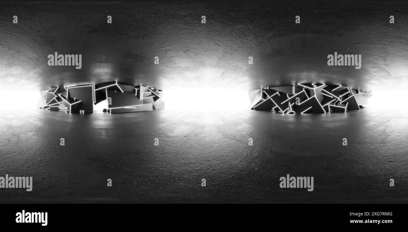 360 degree view of a concrete room with neon lights vr environment map ...