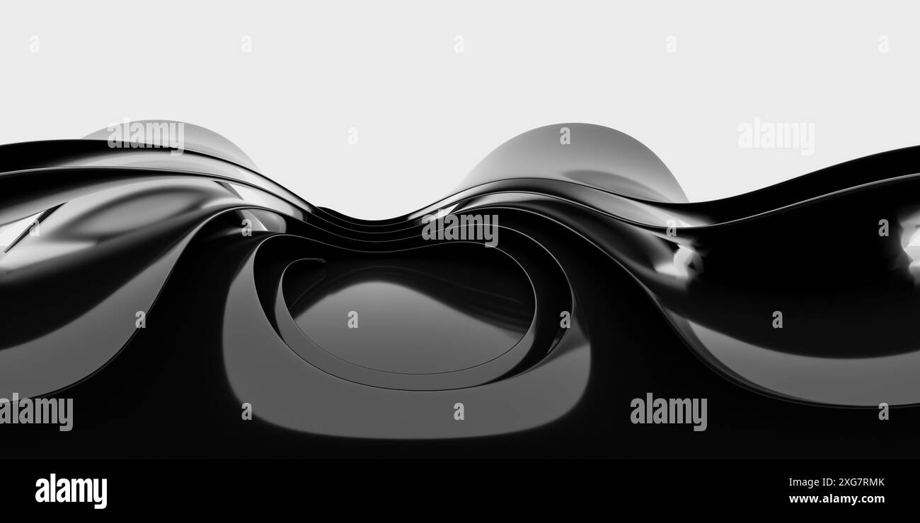 Abstract black 360 panorama of curved, shiny surfaces vr environment ...