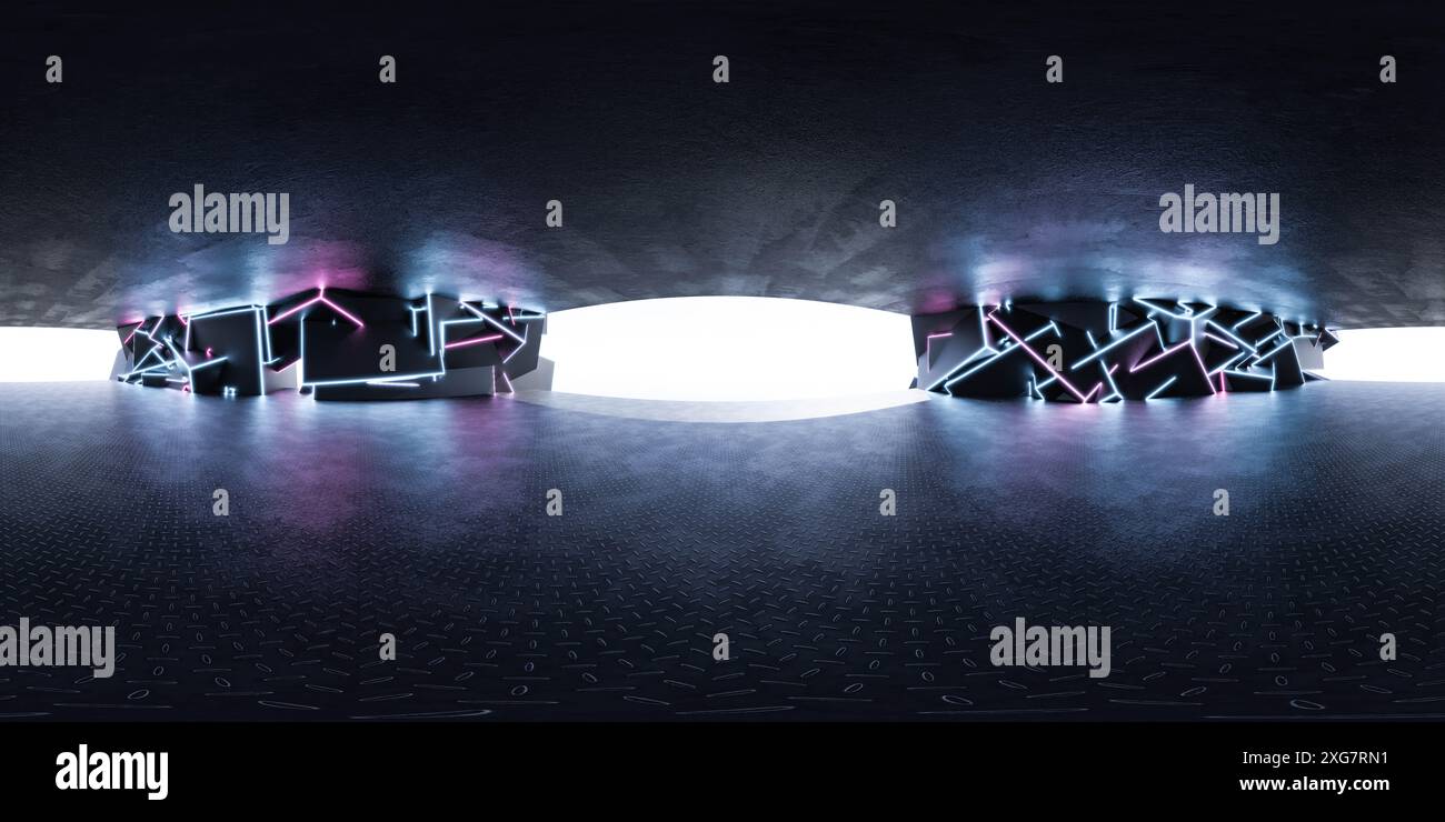 360 panorama of a futuristic neon lit space vr environment map Stock ...