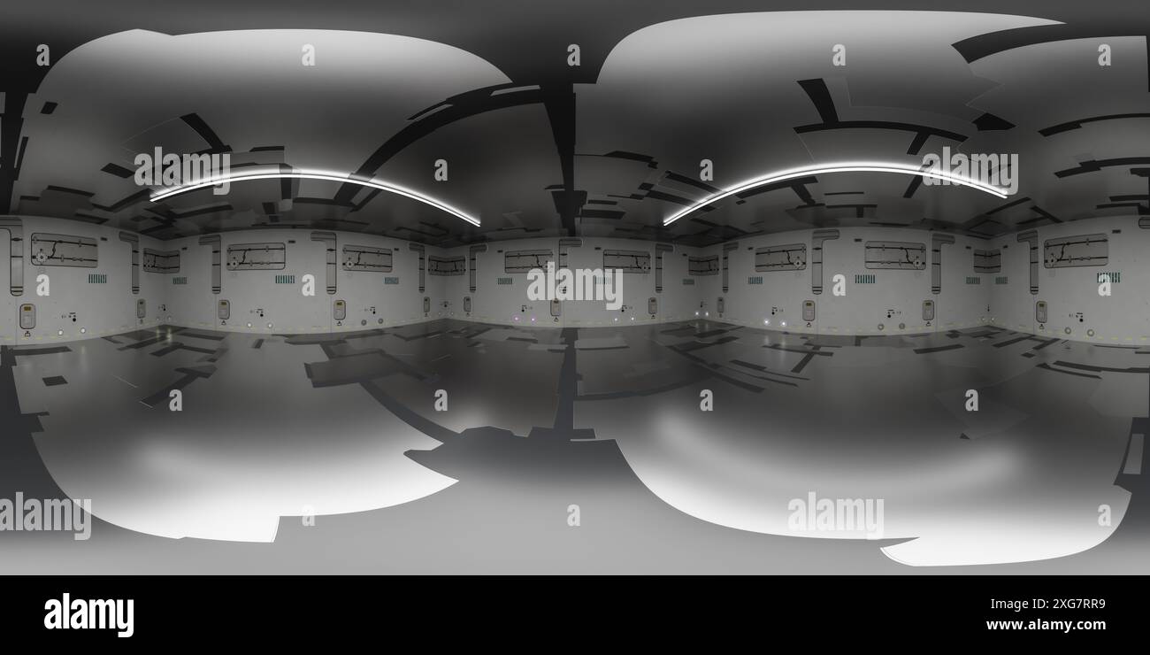 360 degree panorama of a modern, empty industrial space with white ...