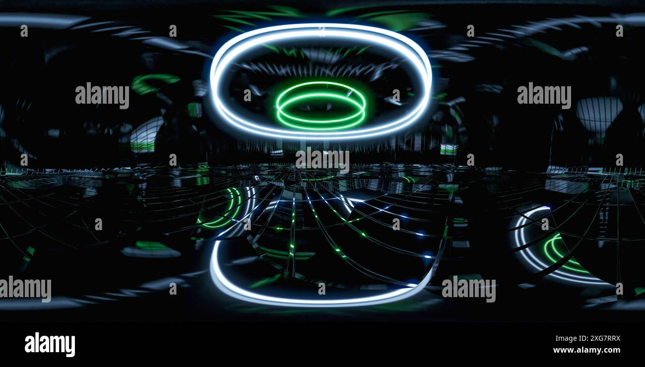 360 degree panorama of a dark room with neon lights vr environment map ...