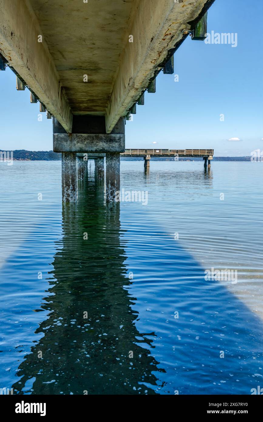 A view from under the pier at Dash Point, Washington Stock Photo - Alamy