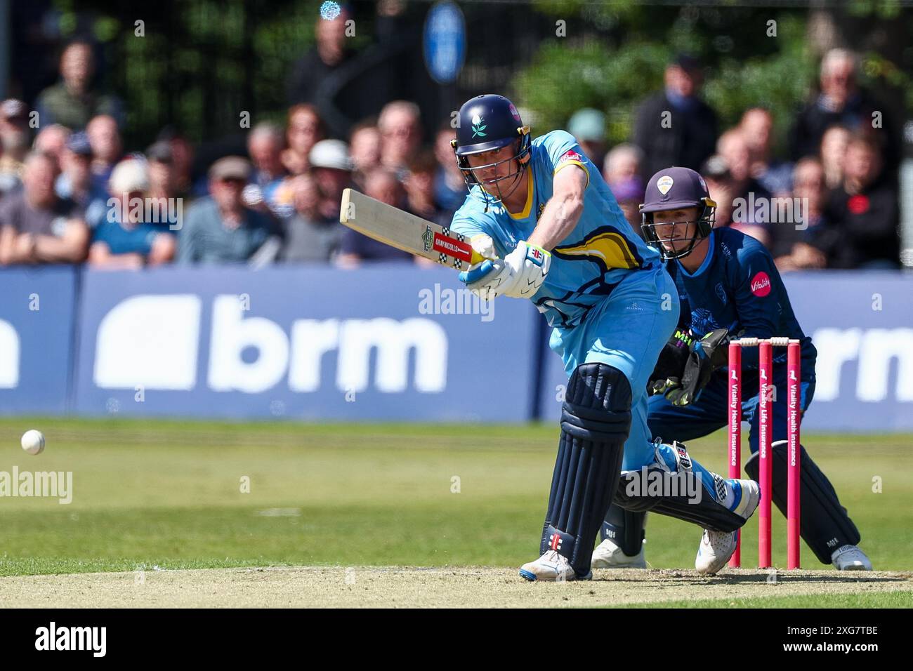 Chesterfield, UK. 07th July, 2024. Matthew Revis of Yorkshire in action ...