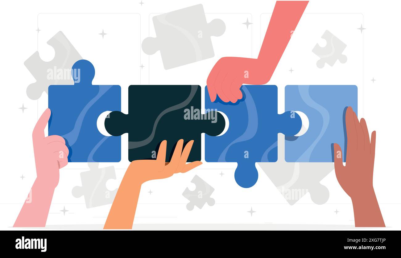 Hands Assembling Puzzle Concept Illustration Stock Vector Image And Art Alamy