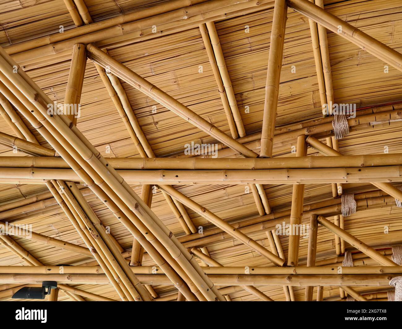 A detailed view of a wooden bamboo ceiling with perforations Stock ...