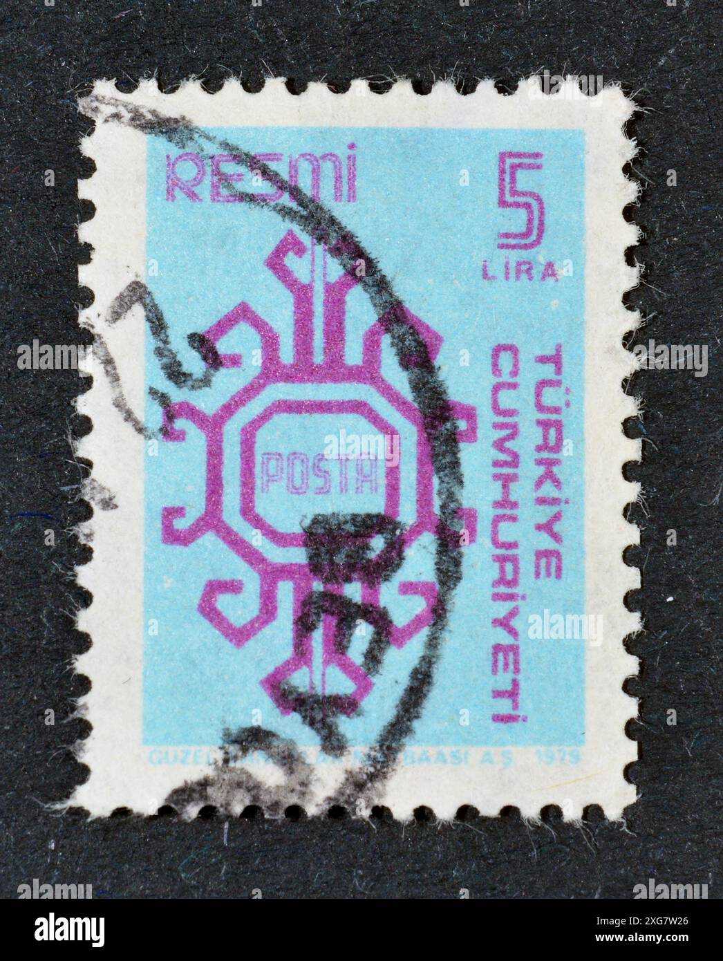 Cancelled postage stamp printed by Turkey, that shows On service stamps ...