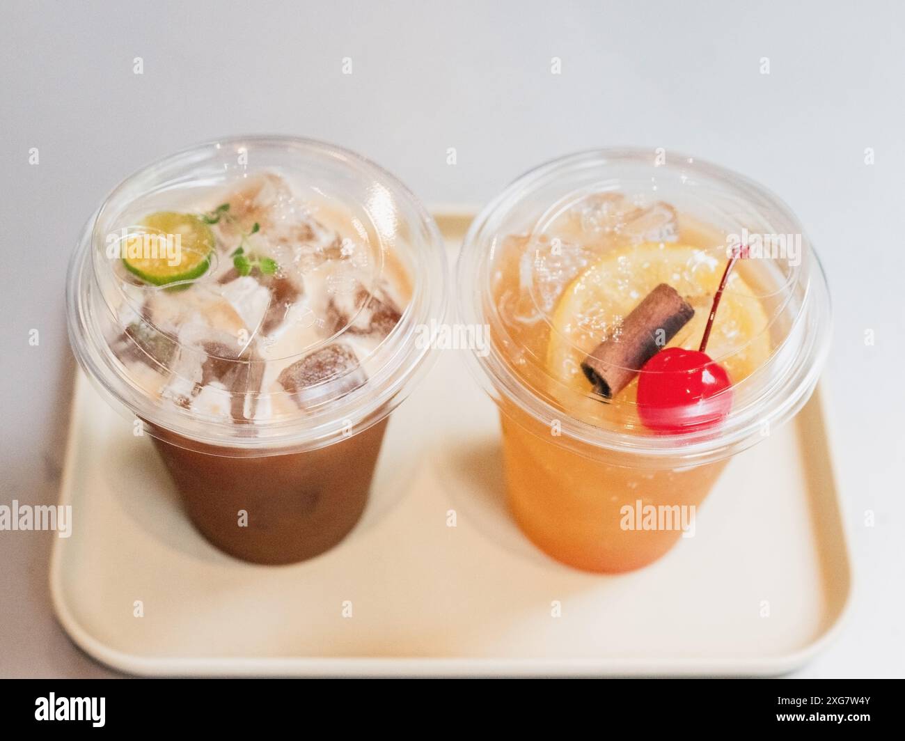 Various cold beverages drinks iced coffee and iced cola hand made Stock ...
