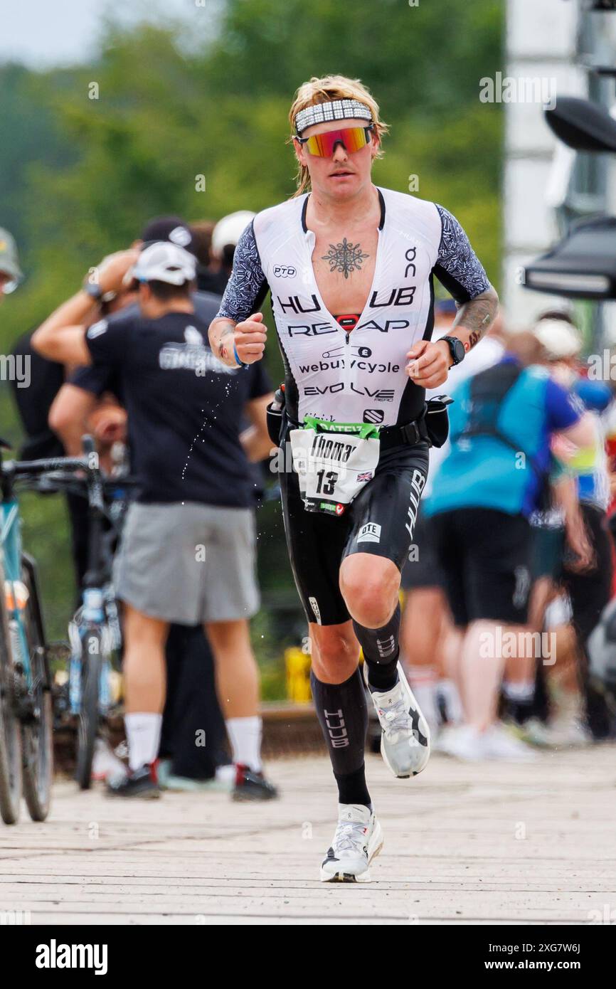 07 July 2024, Bavaria, Roth: Triathlon: Challenge Roth. Thomas Bishop ...