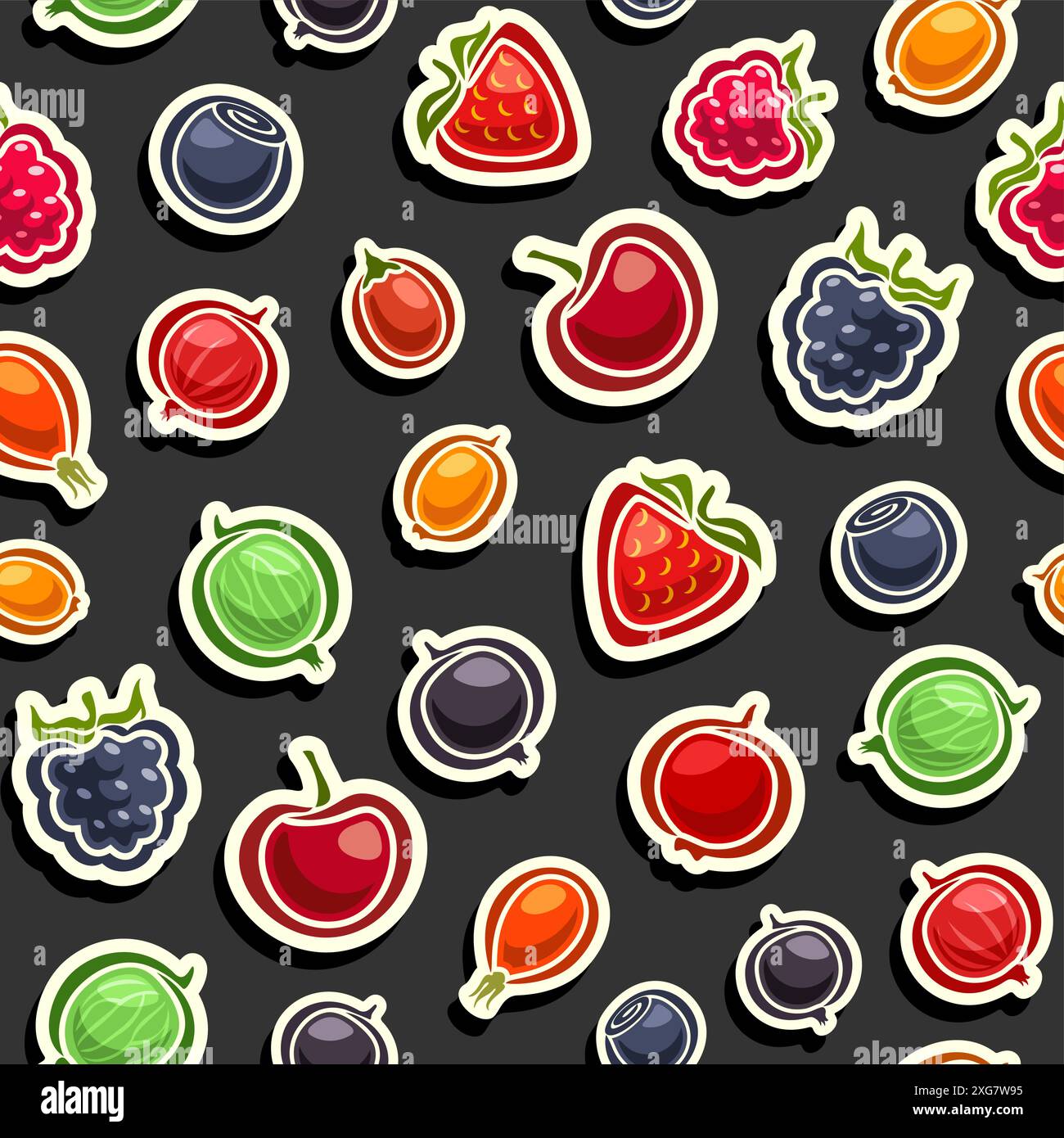 Vector Berry Seamless Pattern, decorative background with many flying ...