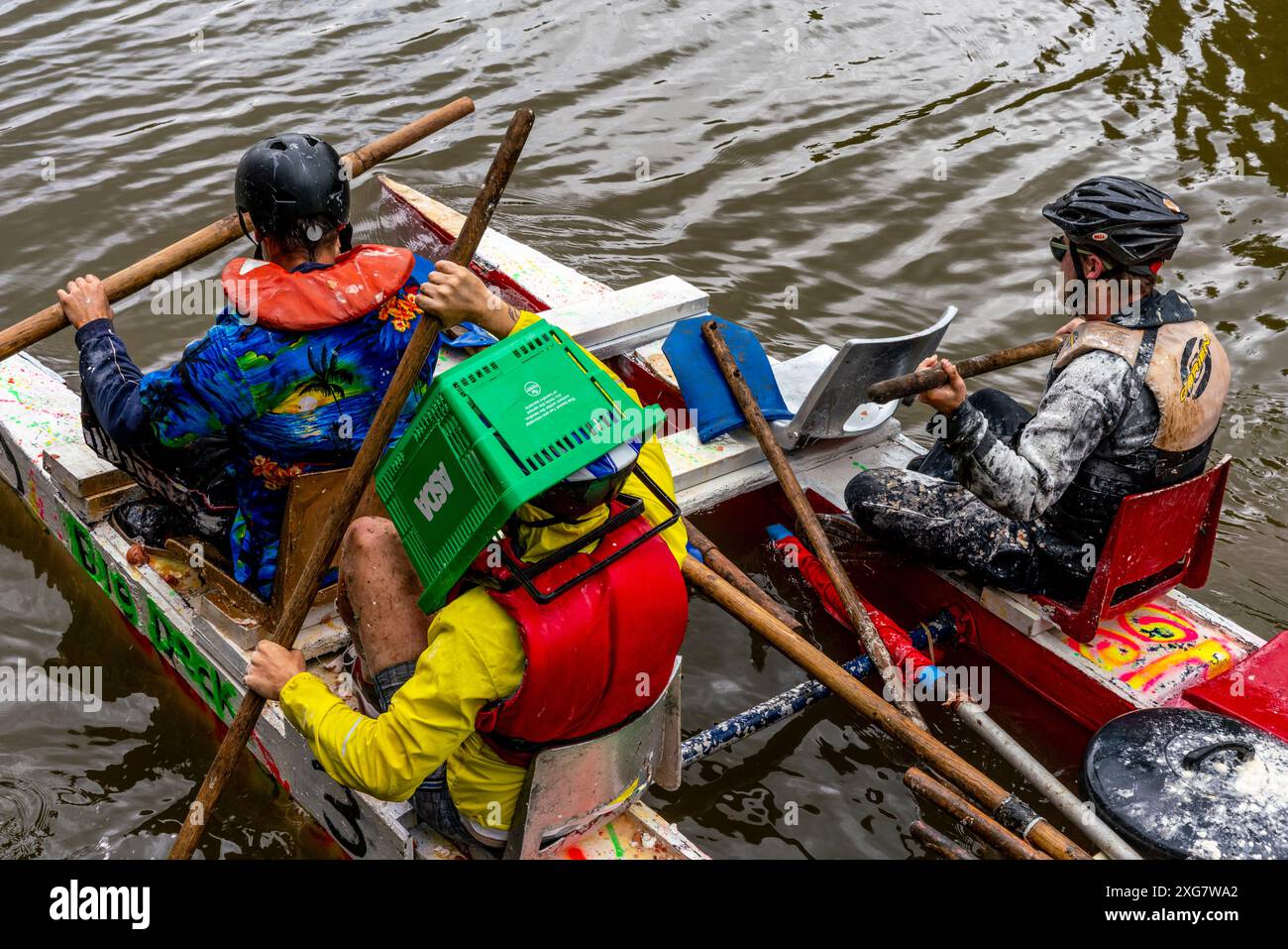 Lewes, UK. 7th July, 2024. Local people in home made rafts take part in ...