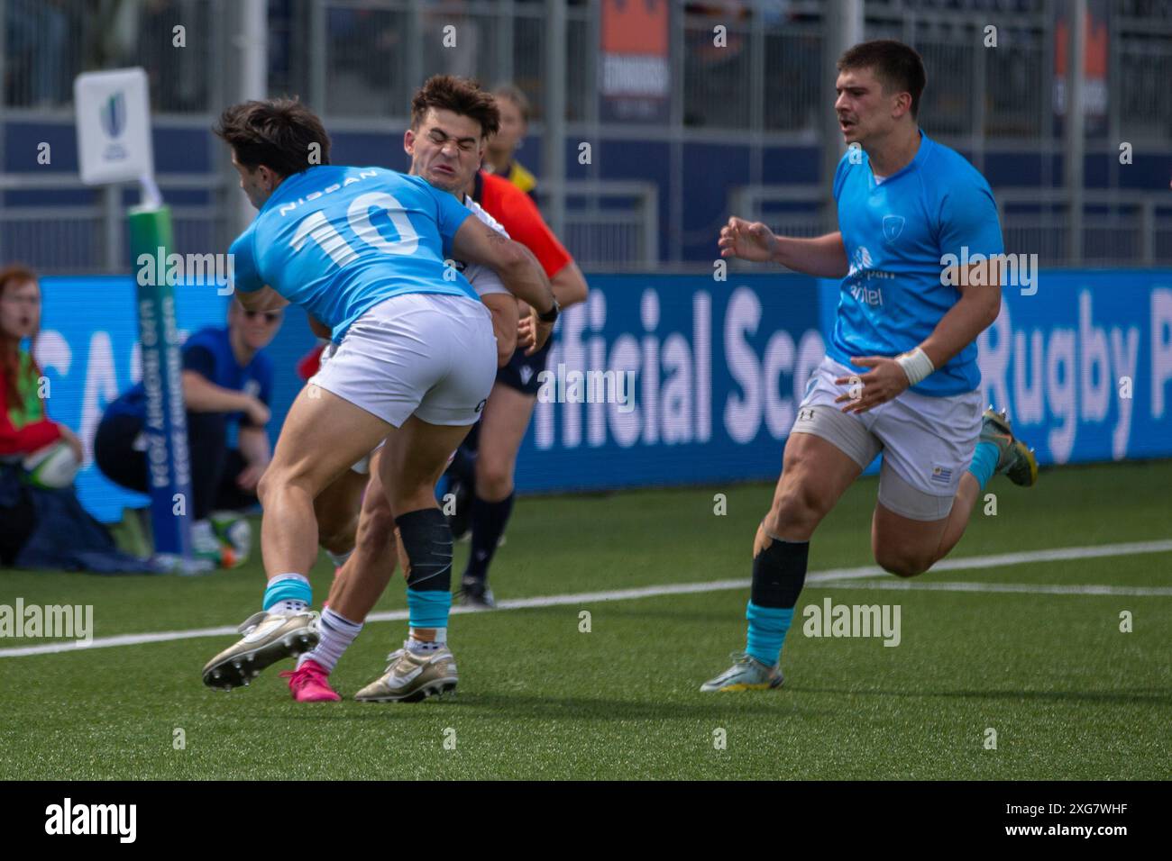 EDINBURGH, SCOTLAND - Sunday July 7th 2024: Corbin Smith (USA) tackled ...