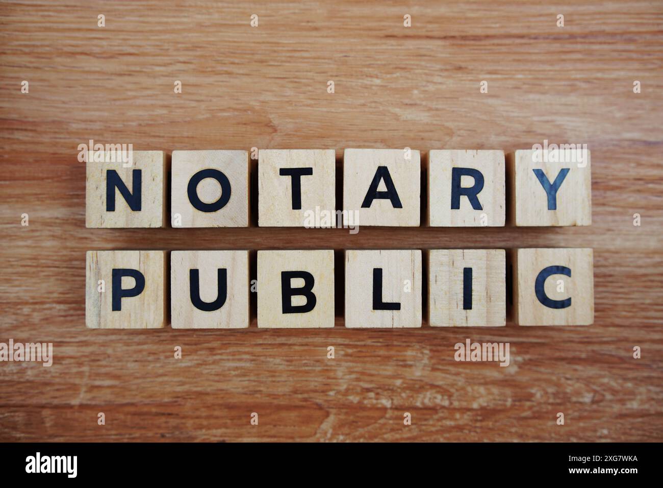Notary Public alphabet letters top view on wooden background, business ...