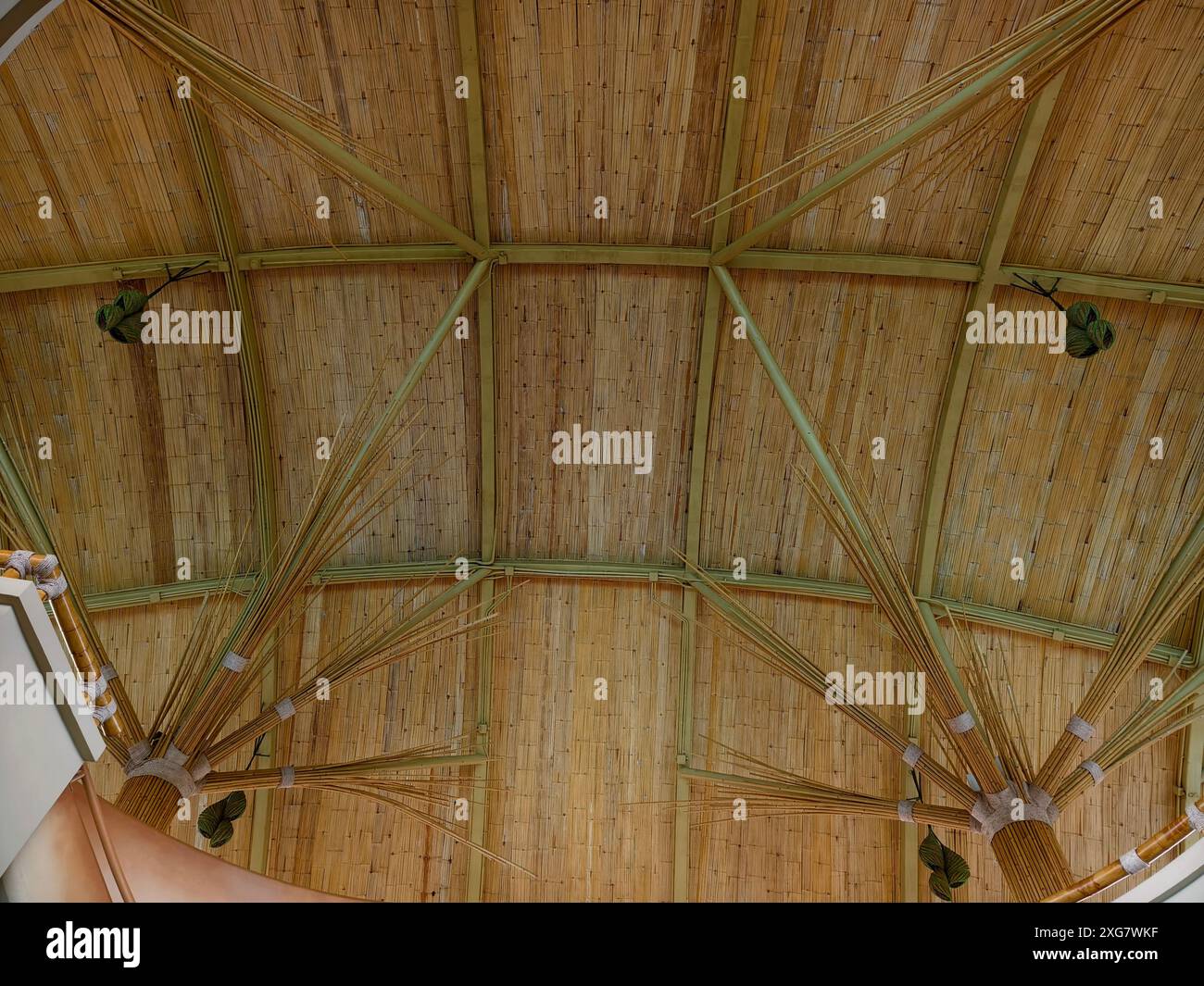A detailed view of a wooden bamboo ceiling with perforations Stock ...