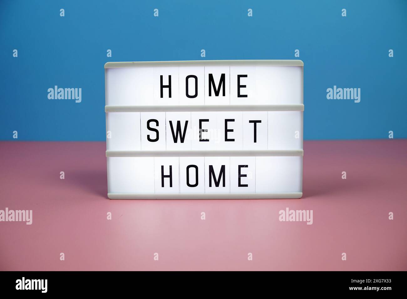 Home Sweet Home letterboard text on LED Lightbox on pink and blue ...
