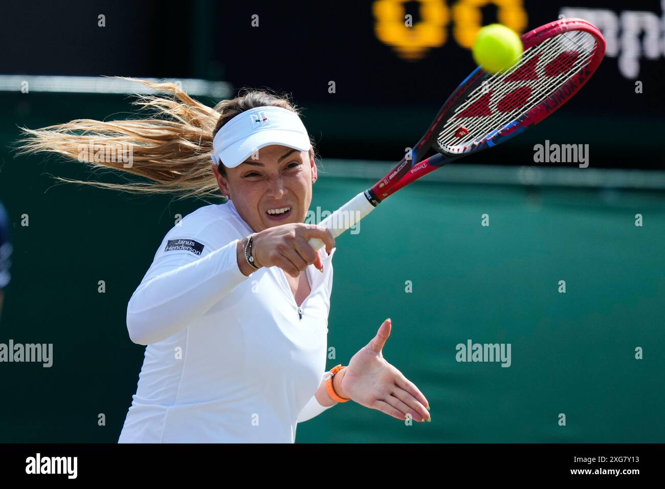 Donna Vekic of Croatia plays a forehand return to Paula Badosa of Spain ...
