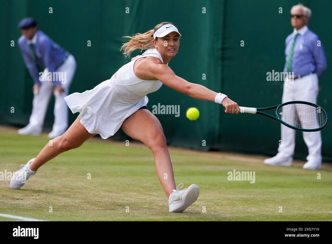 Paula Badosa of Spain plays a backhand return to Donna Vekic of Croatia ...