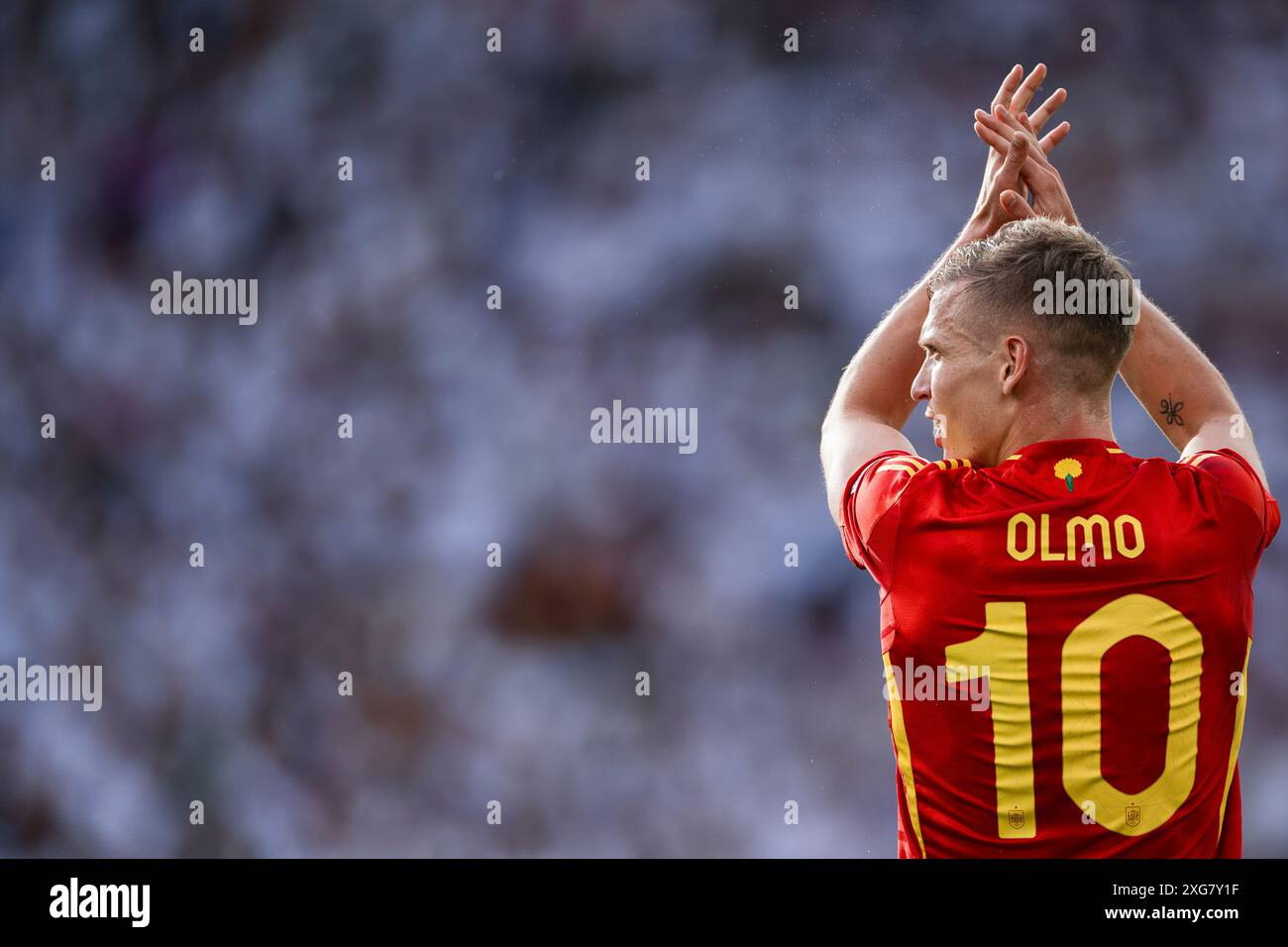 Stuttgart, Germany. 5 July 2024. Dani Olmo of Spain gestures during the ...