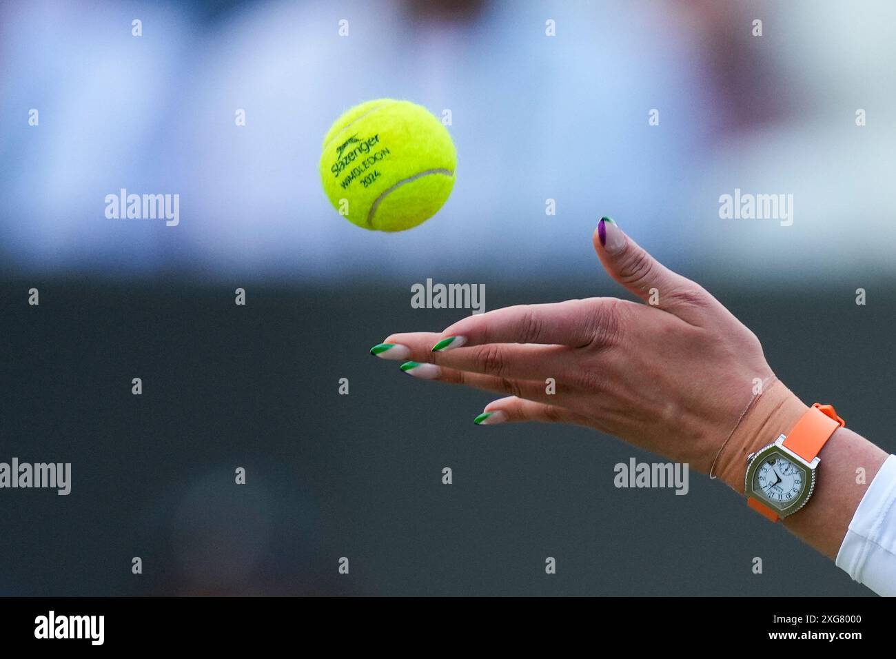 Donna Vekic of Croatia serves to Paula Badosa of Spain during their ...