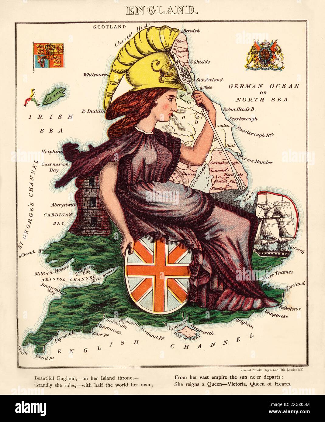 A cartoon map of England from the second half of the 19th-century ...