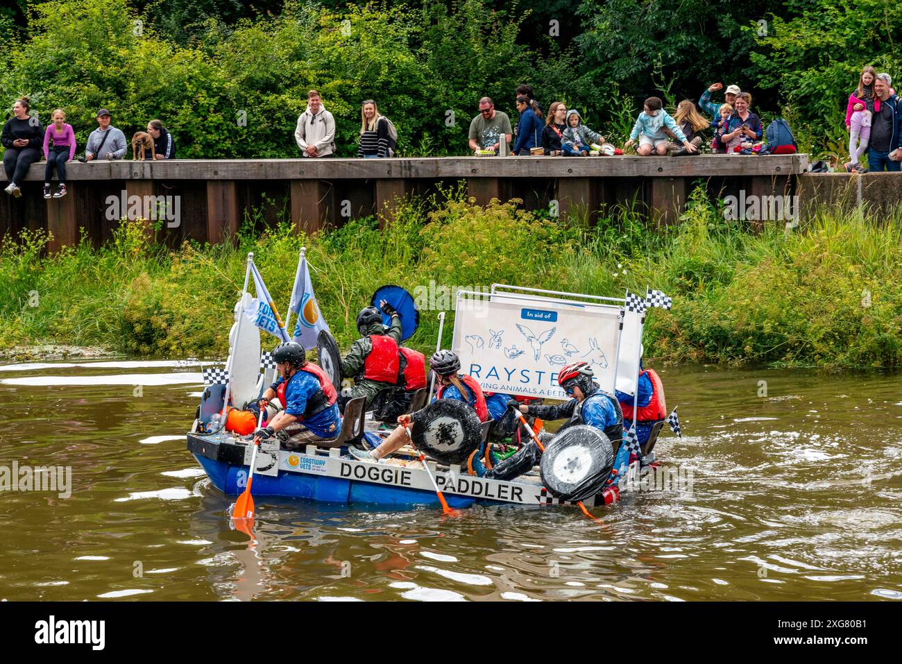 Lewes, UK. 7th July, 2024. Local people in home made rafts take part in ...