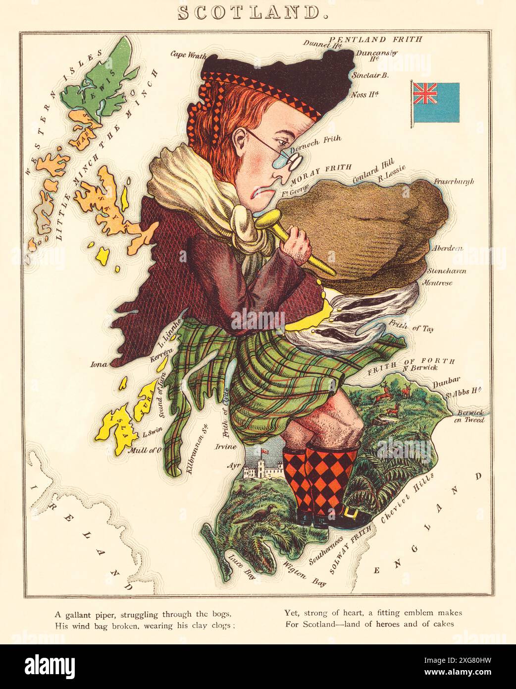A cartoon map of Scotland from the second half of the 19th-century ...