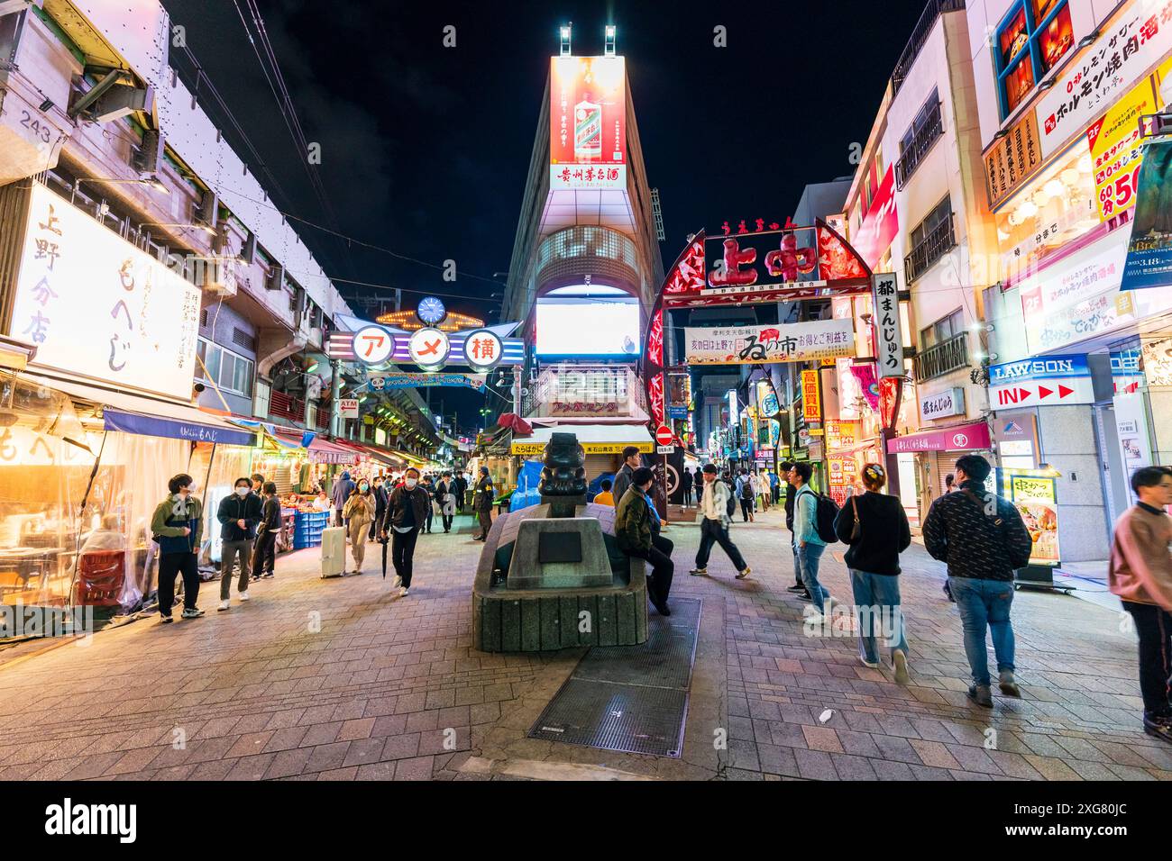 Night in the popular Ameyokocho shopping street in the Ueno Ameyoko ...