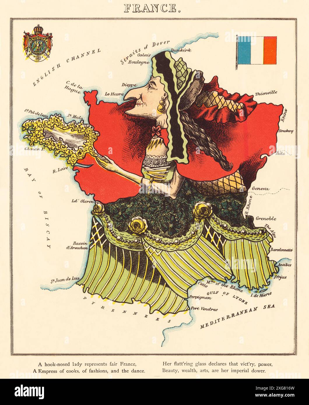 A cartoon map of Wales from the second half of the 19th-century ...