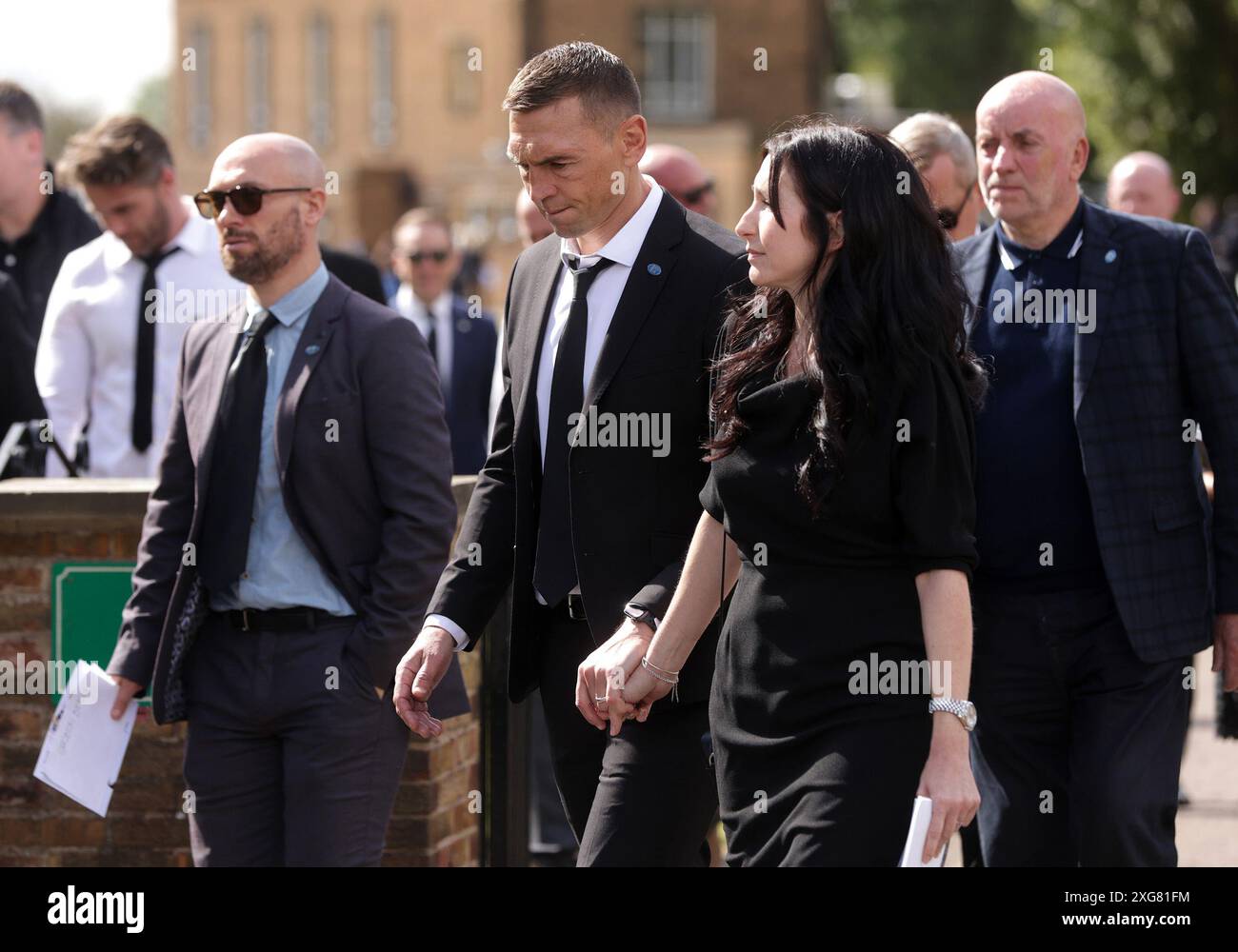 Kevin Sinfield and Jayne Sinfield leaving Pontefract Crematorium, West ...