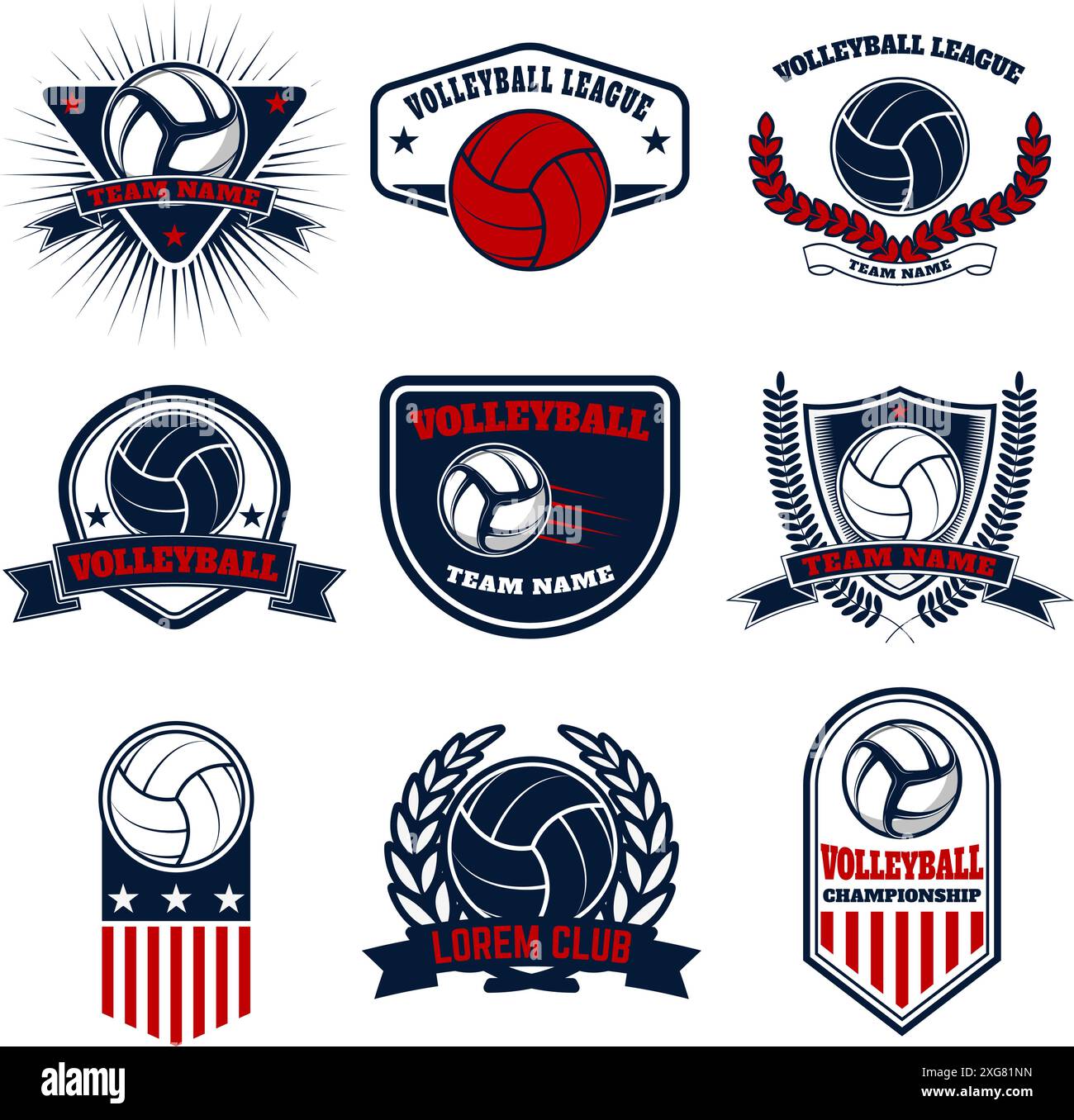 Set of volleyball labels and emblems. Design elements for logo, label ...