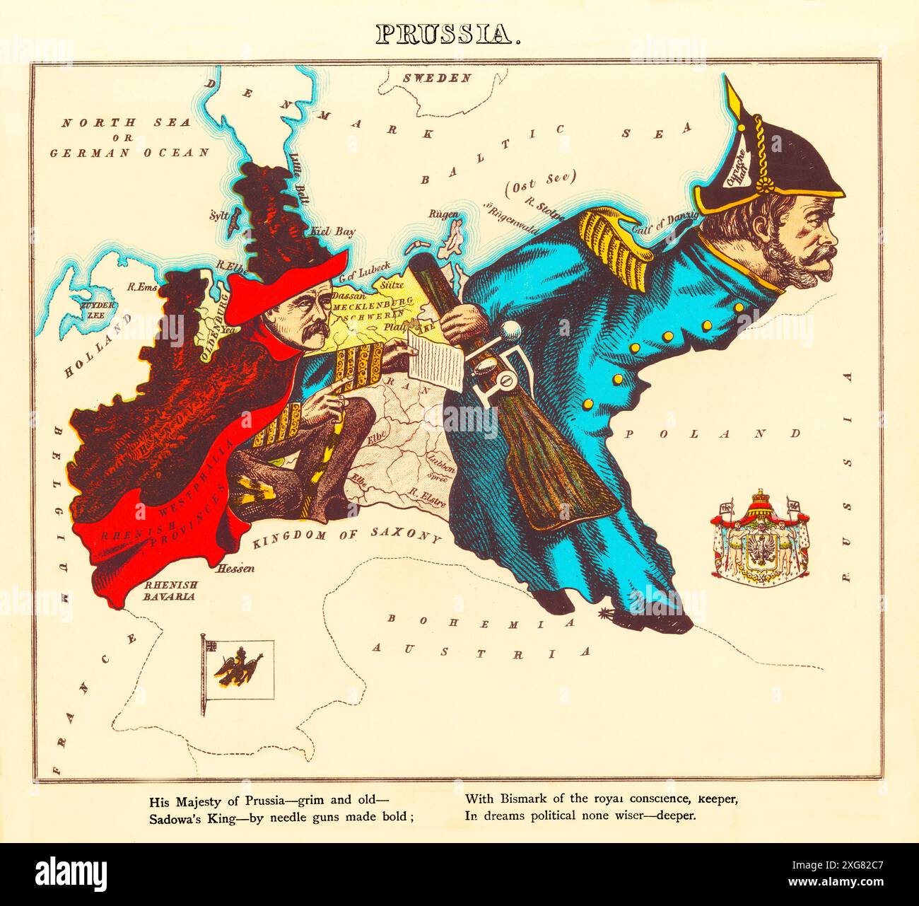 A cartoon map of Prussia from the second half of the 19th-century ...