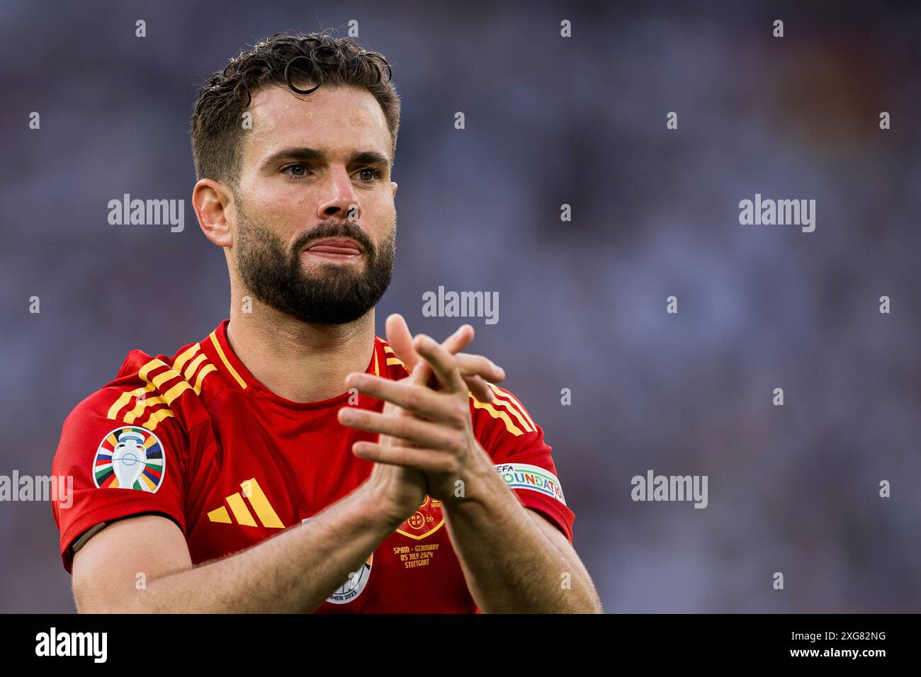 Stuttgart, Germany. 5 July 2024. Nacho of Spain gestures at the end of ...